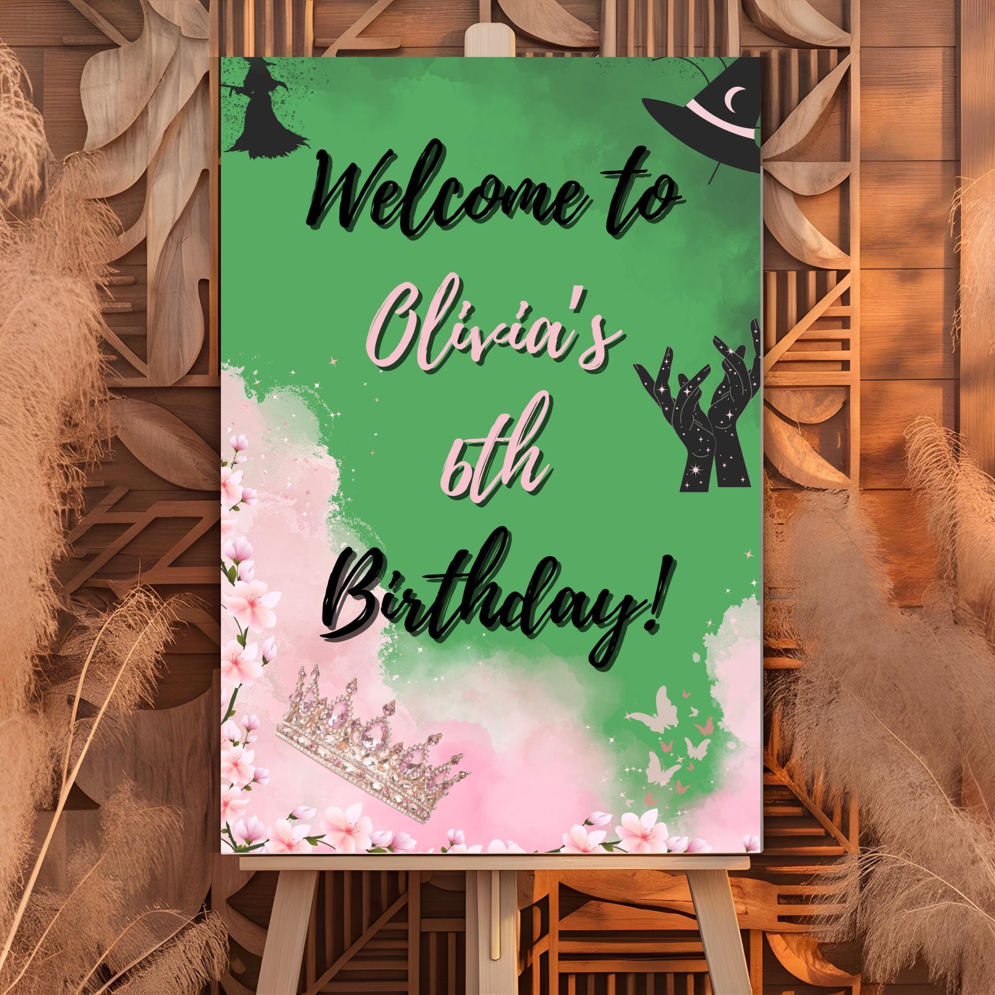 Wicked Theme Birthday Welcome Sign, Green and Pink Wicked Musical ...