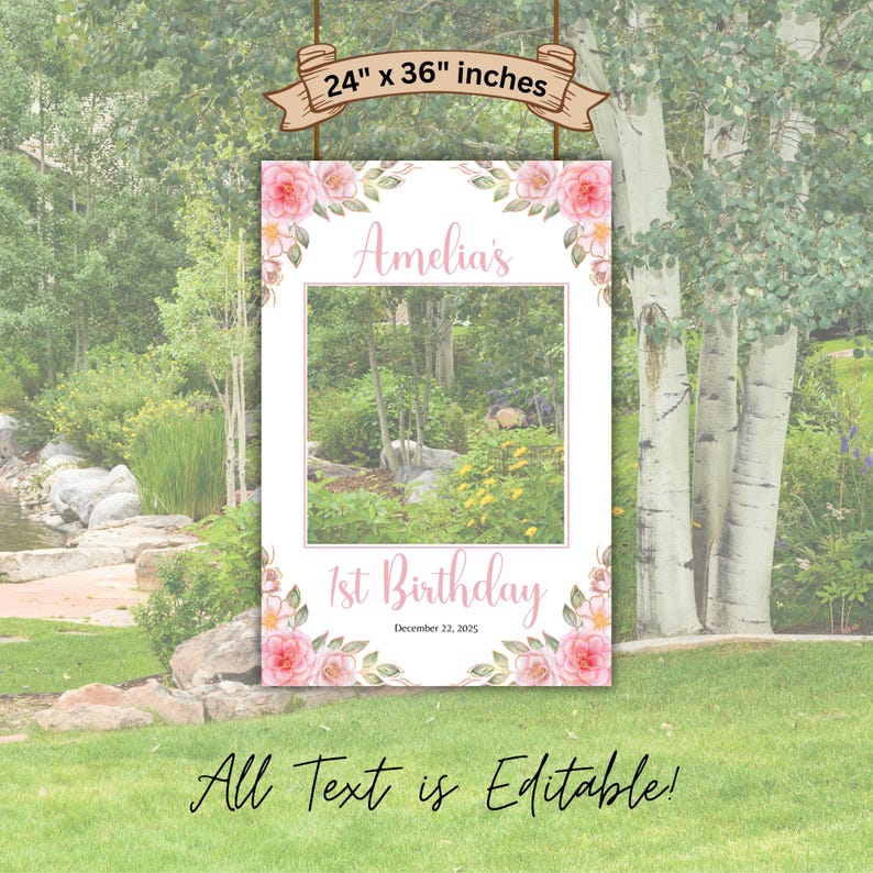 First Birthday Photo Booth Frame, 1st Birthday Photo Frame,pink Floral ...