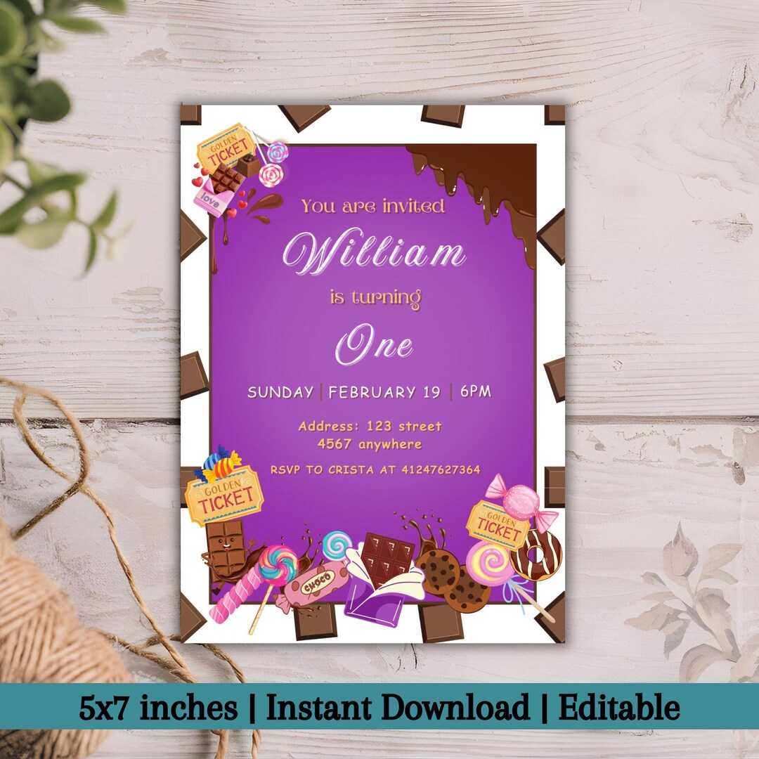 Editable Chocolate Factory Birthday Invitation, Chocolate Factory ...