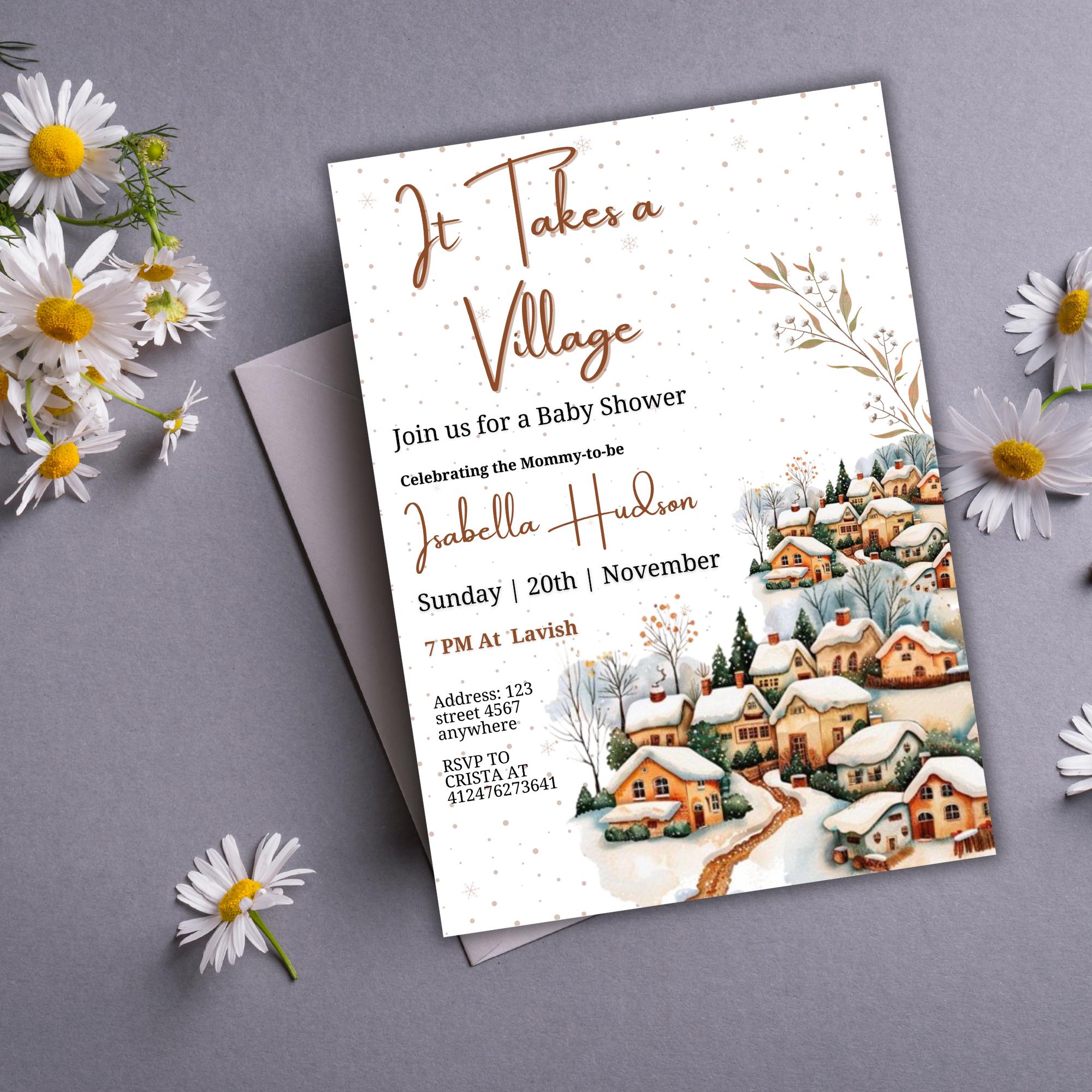 It Takes a Village Baby Shower Invitation, Winter Baby Shower ...