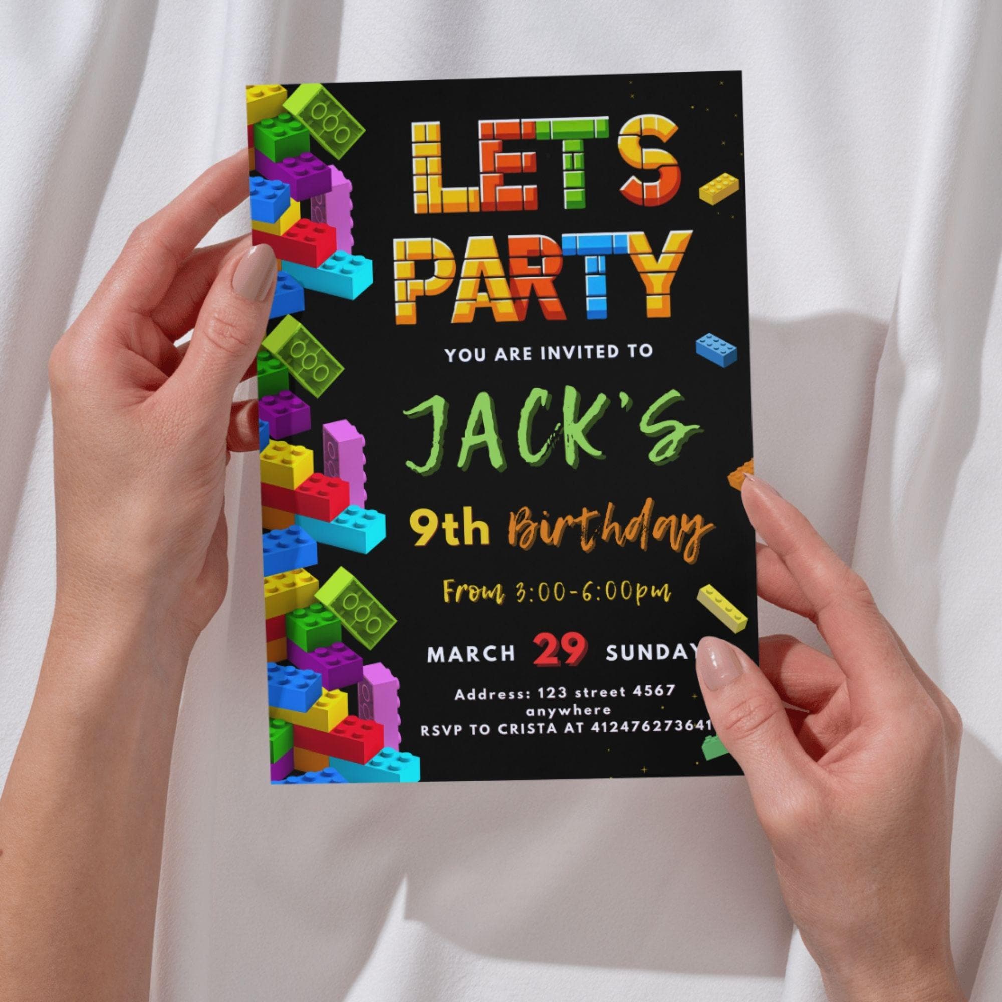 Editable Building Blocks Birthday Invitation Template, Colorful Block ...