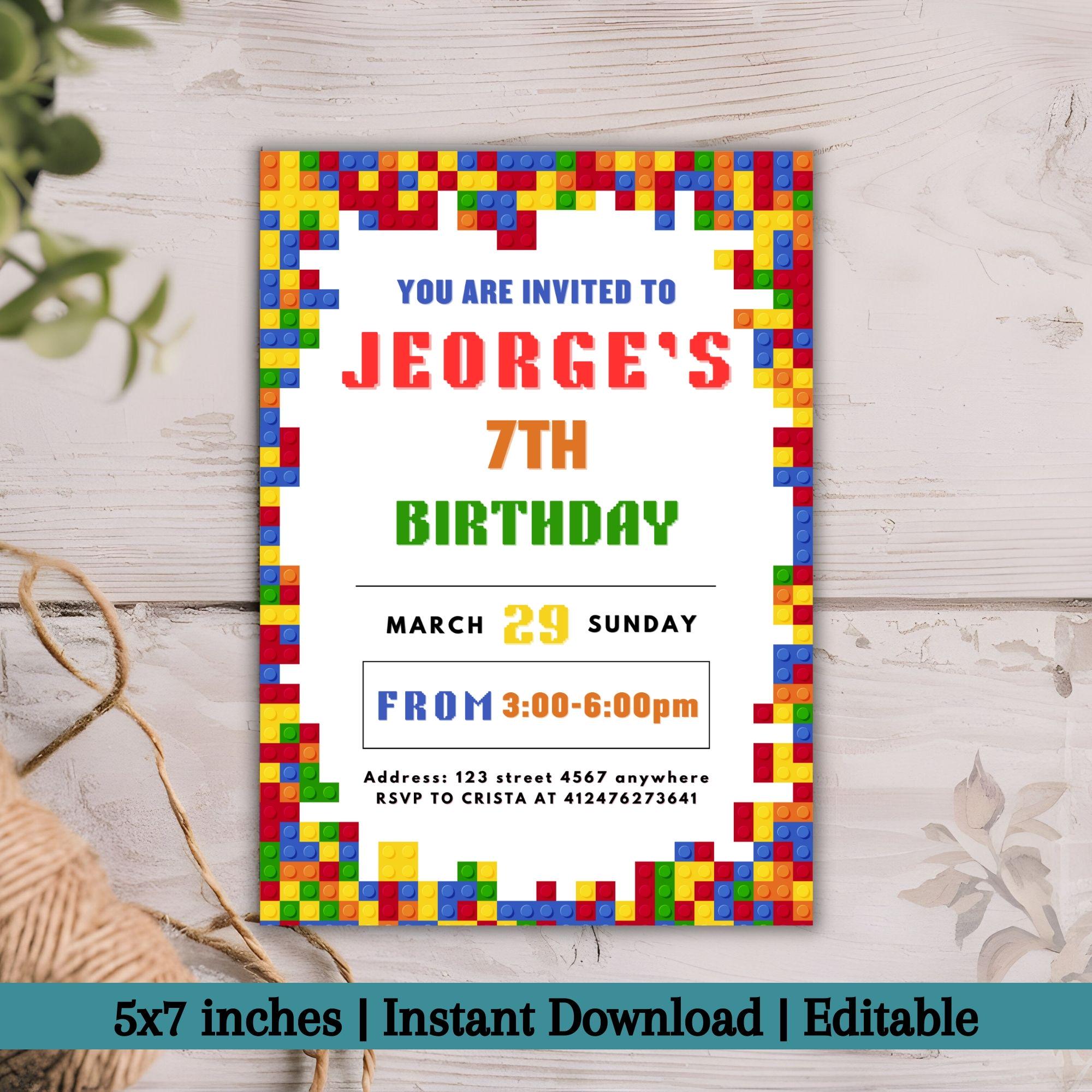 Editable Building Blocks Birthday Invitation Template, Colorful Block ...