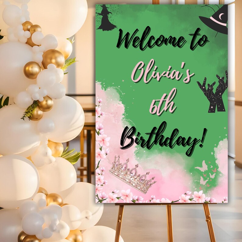 Wicked Theme Birthday Welcome Sign, Green and Pink Wicked Musical ...