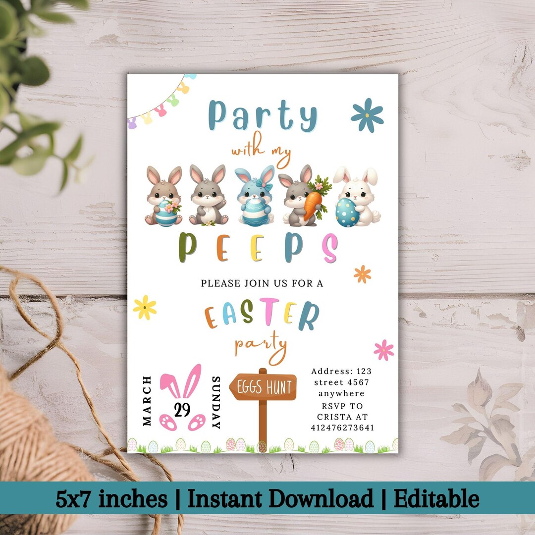 Editable Easter Party Invite, Party With My Peeps Invitation, Happy ...
