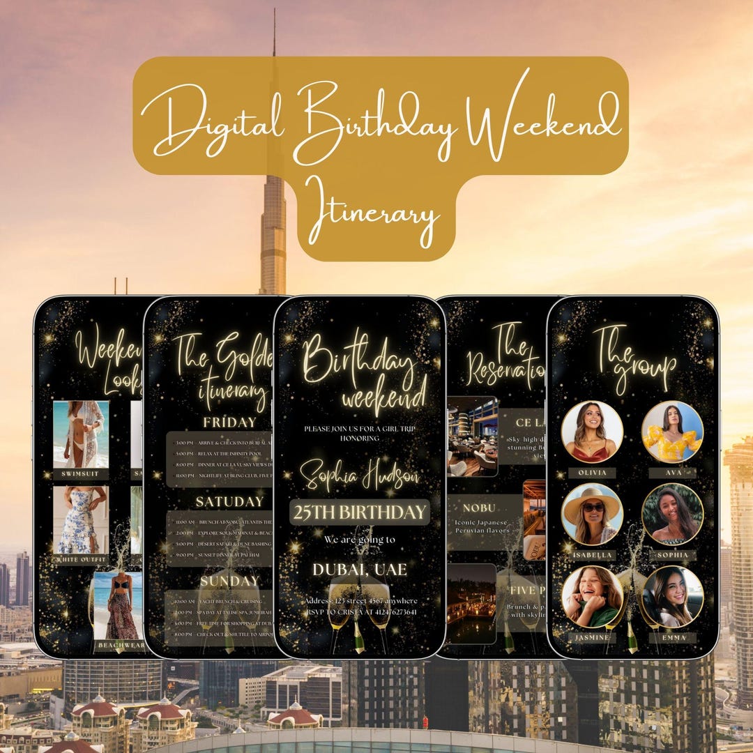 Editable Birthday Weekend Travel Itinerary Template, Digital Trip ...