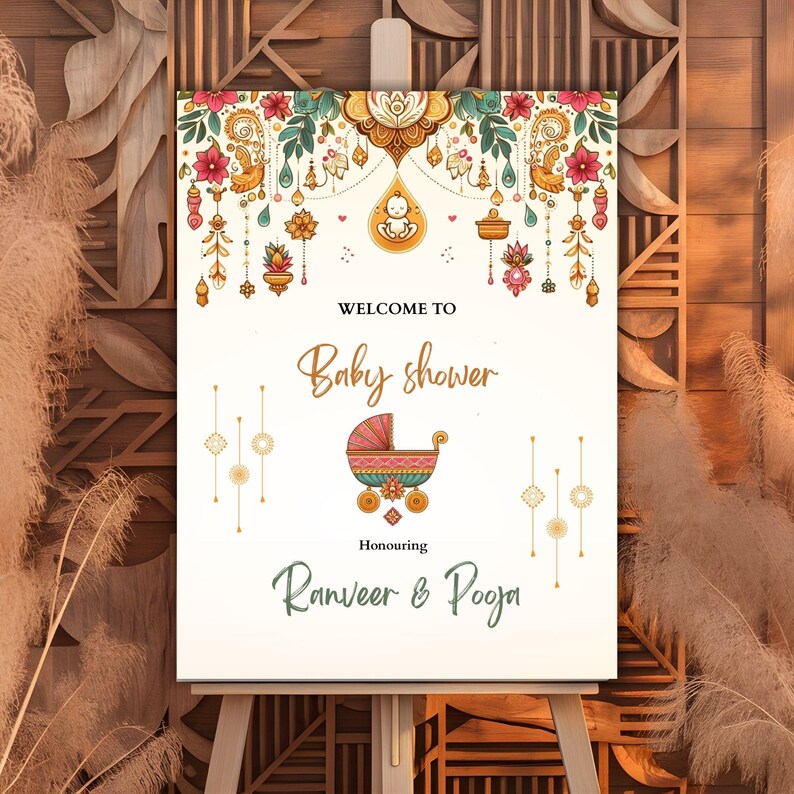 Editable Indian Baby Shower Welcome Sign, Godh Bharai Poster Template ...