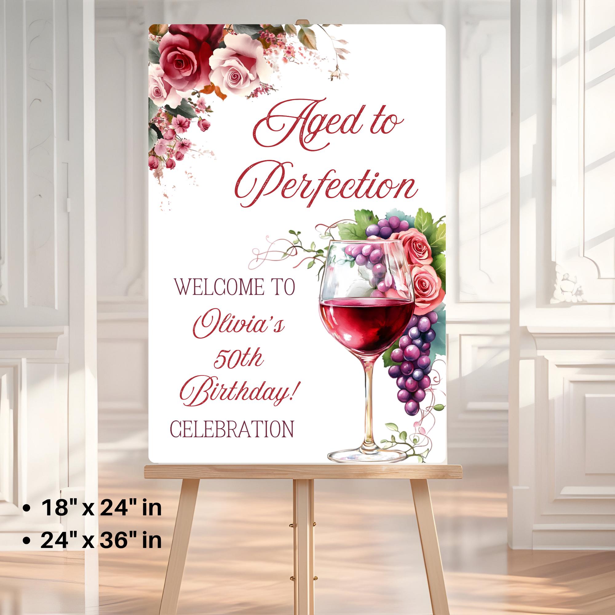 Editable Aged to Perfection Happy Birthday Sign, Wine Theme Party ...