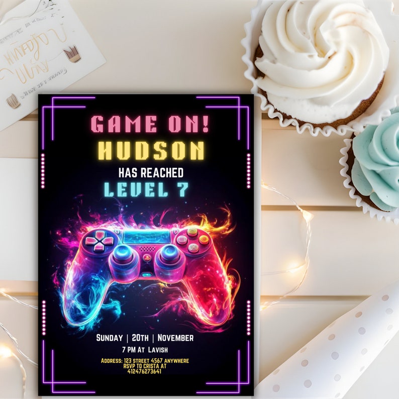 Gamer Editable Video Game Birthday Invitation, Level up Birthday Invite ...
