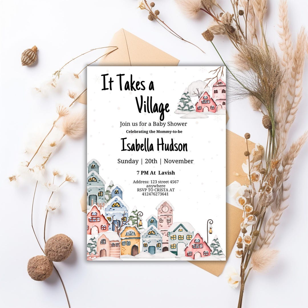 It Takes a Village Baby Shower Invitation, Winter Baby Shower ...