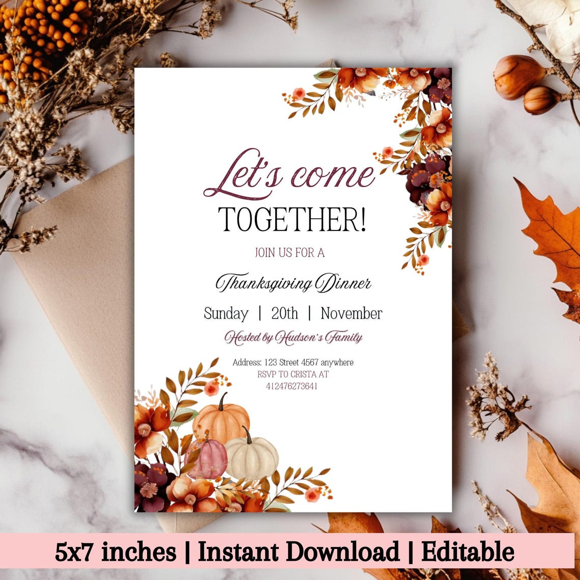 Friendsgiving Invitation, Thanksgiving Dinner Invitation, Let's Gather ...