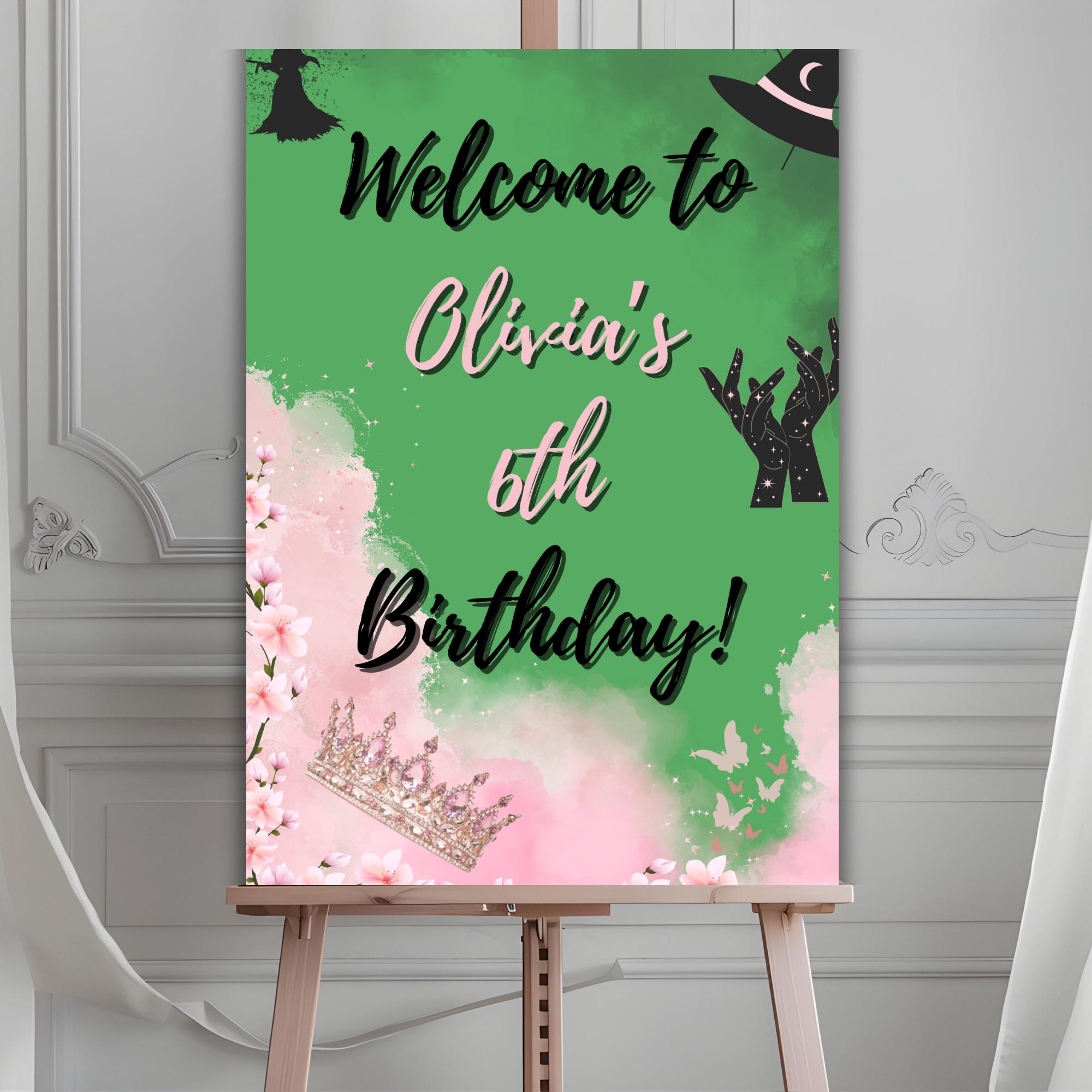 Wicked Theme Birthday Welcome Sign, Green and Pink Wicked Musical ...