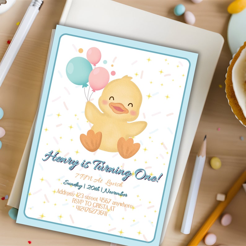 Duck Birthday Party Invitation, Boy First Birthday Invite, Kids ...