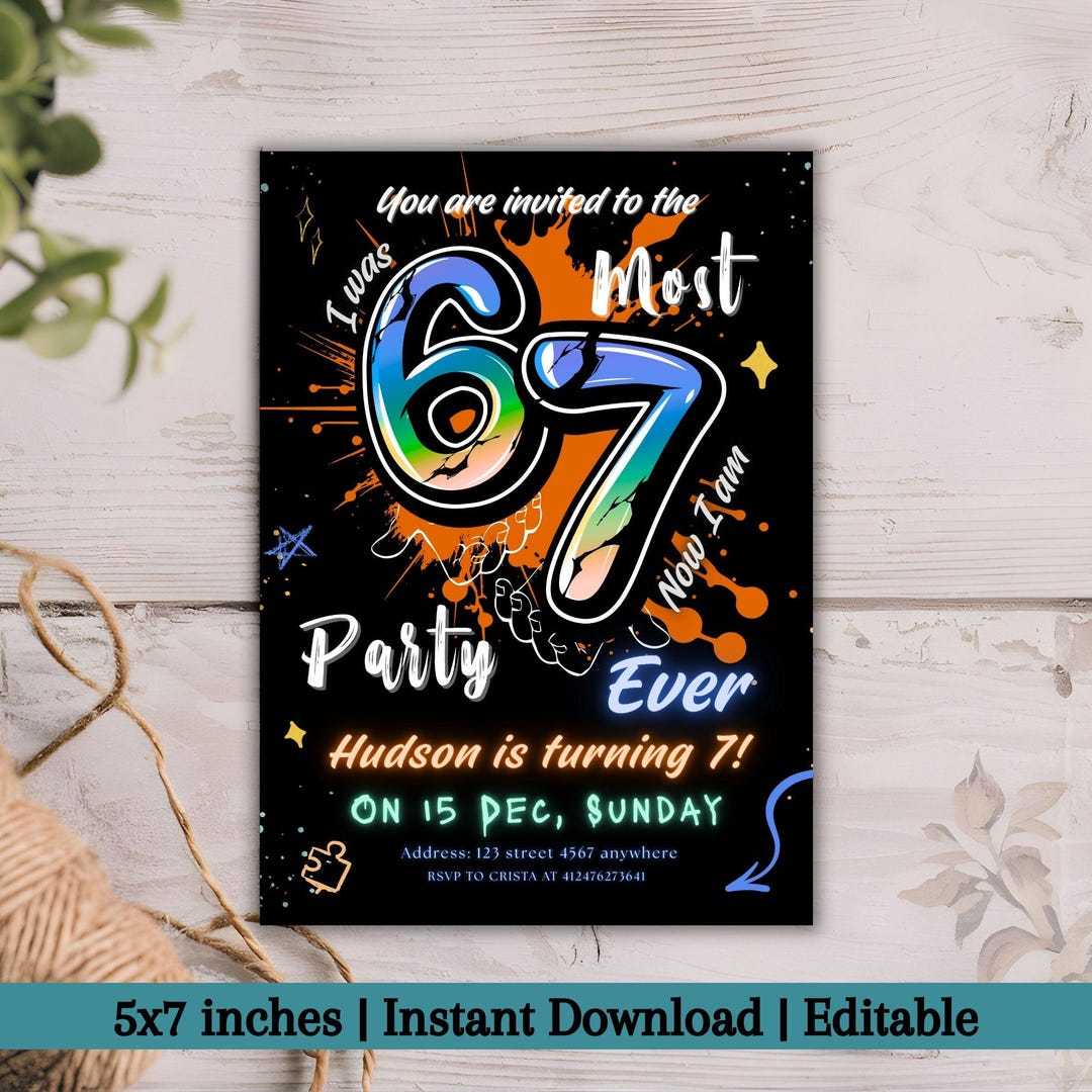 Boys 6 to 7 Birthday Party Invitation | Funny Six Seven Meme Style ...