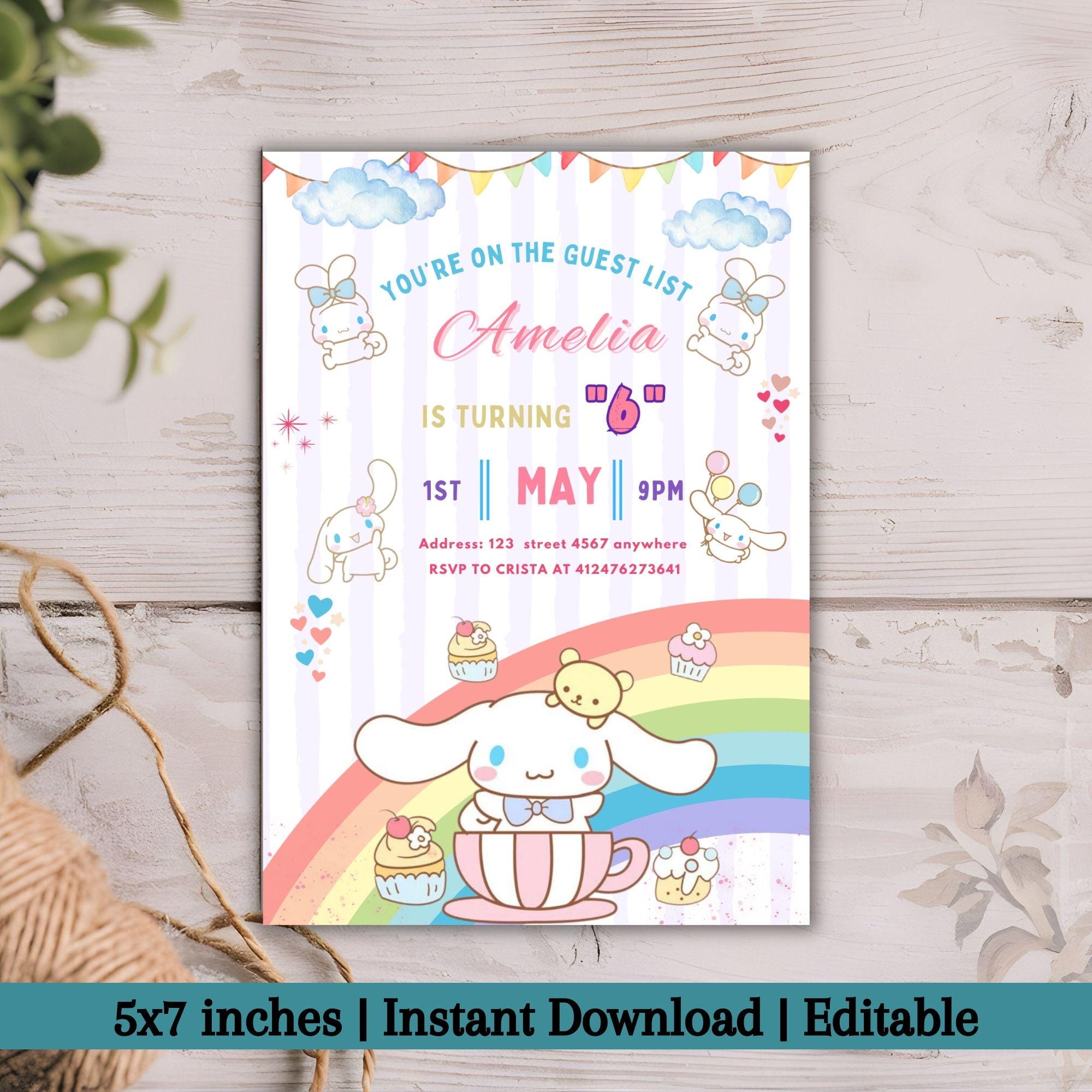 Kawaii Cat Birthday Party Invitation Template, Editable Cat Birthday ...
