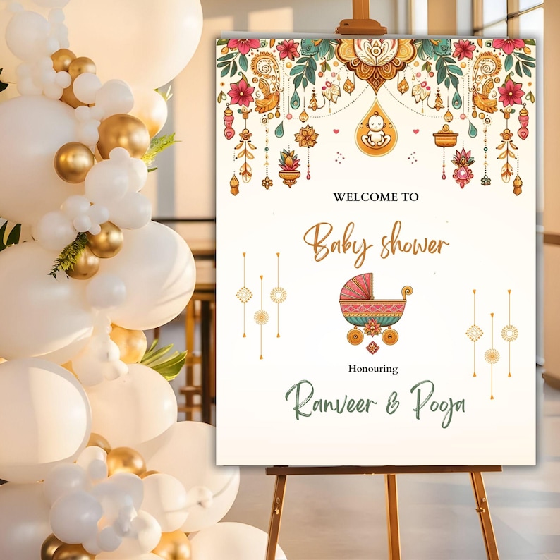 Editable Indian Baby Shower Welcome Sign, Godh Bharai Poster Template ...