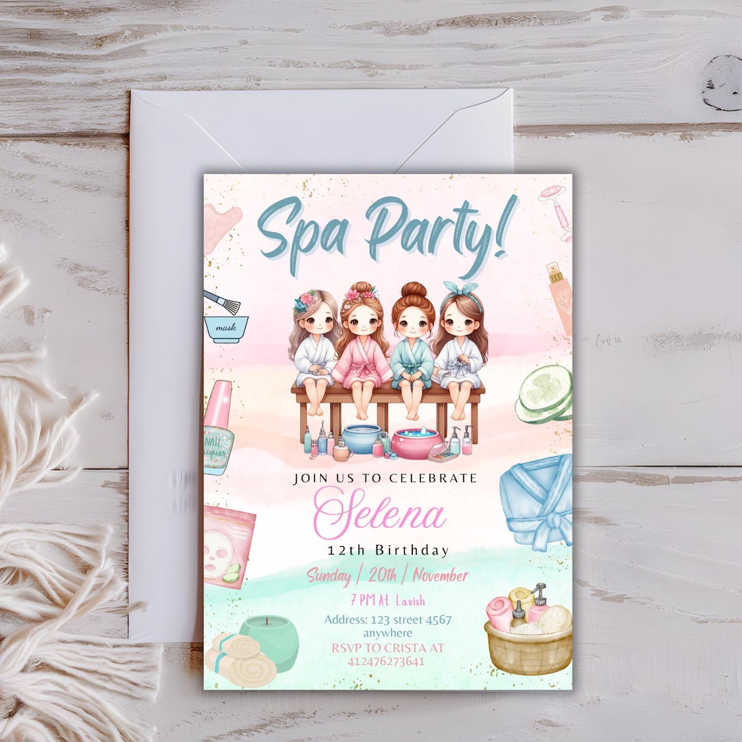 Spa Party Birthday Invitation, Spa Party Invite, Sleepover Pamper Party ...
