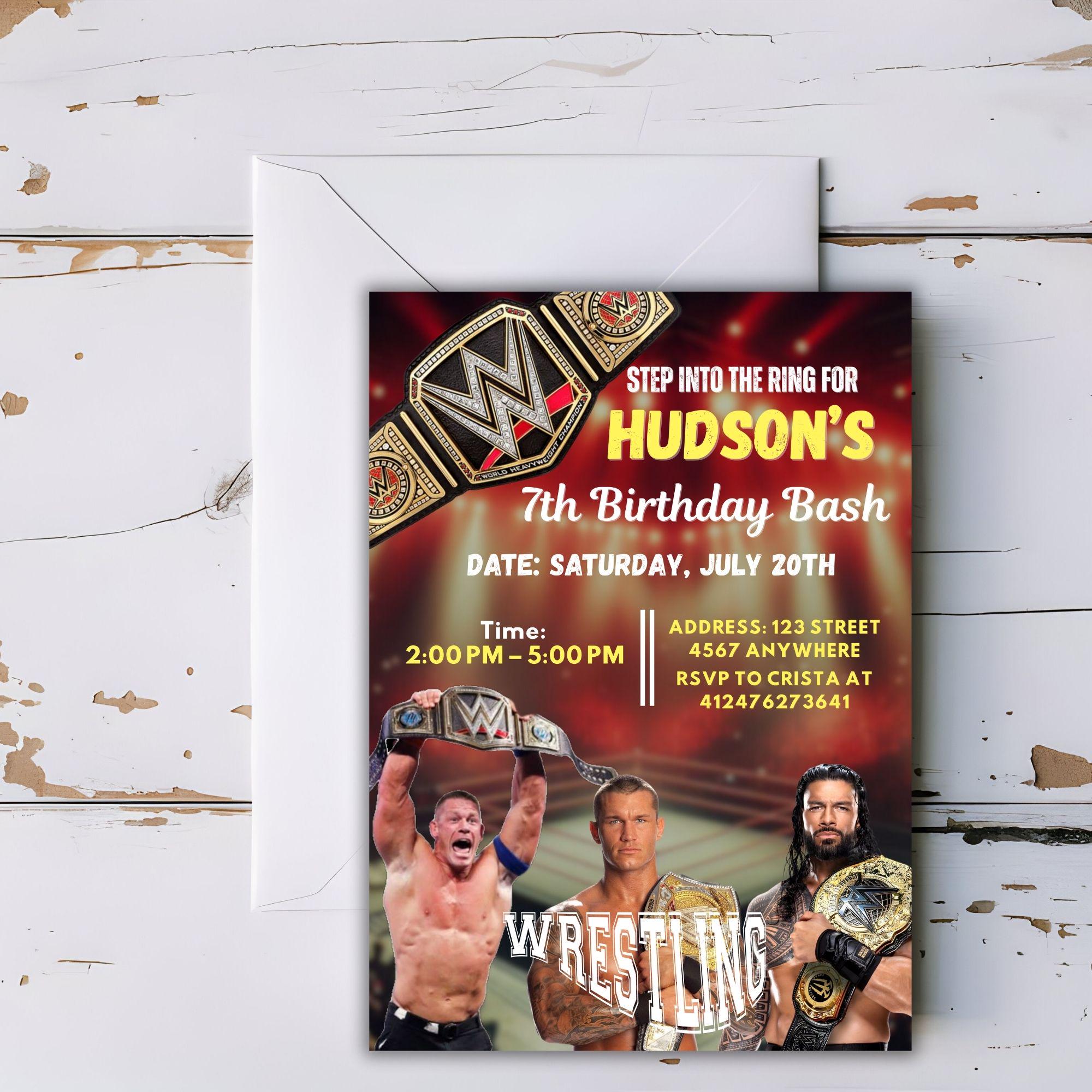 Wrestling Birthday Invitation Template | Editable Boy Party Invite ...