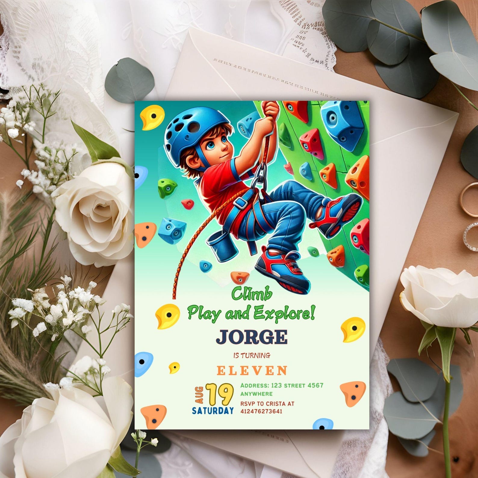 Editable Boy Rock Climbing Birthday Invitation, Climbing Wall ...