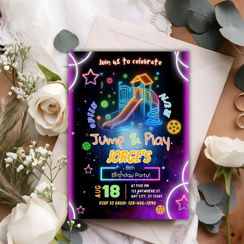 Playground Birthday Invitation Template,rainbow Park Party Invite, Run ...