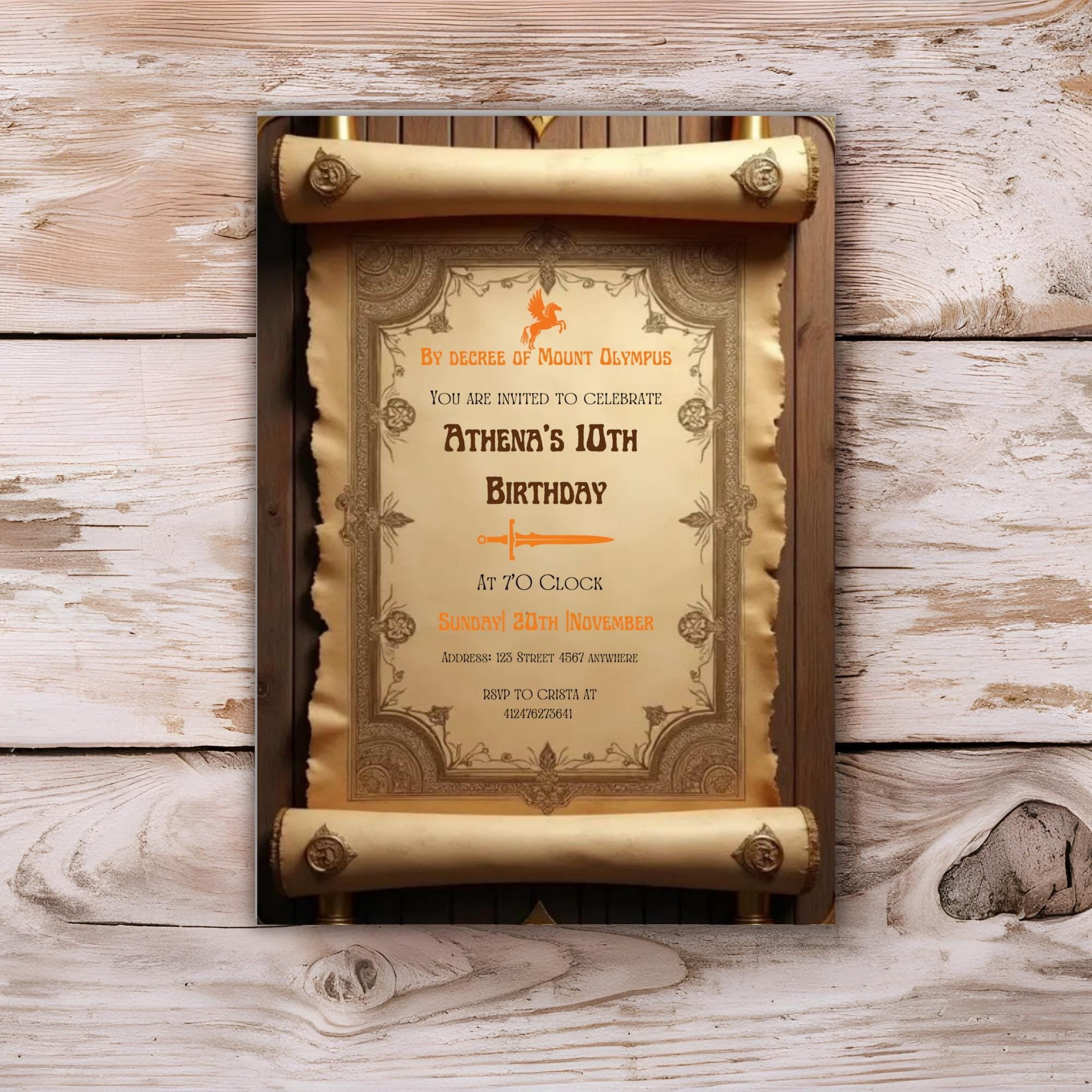 Greek Mythology Birthday Invite, Stationery Scroll Gods & Goddesses ...