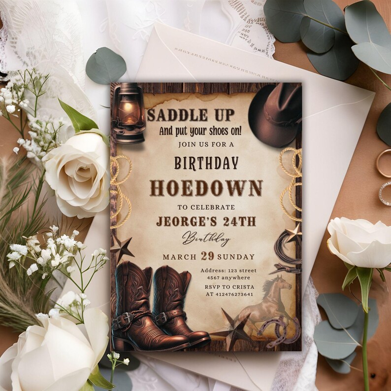 Editable Western Hoedown Birthday Party Invitation Template, Rodeo ...