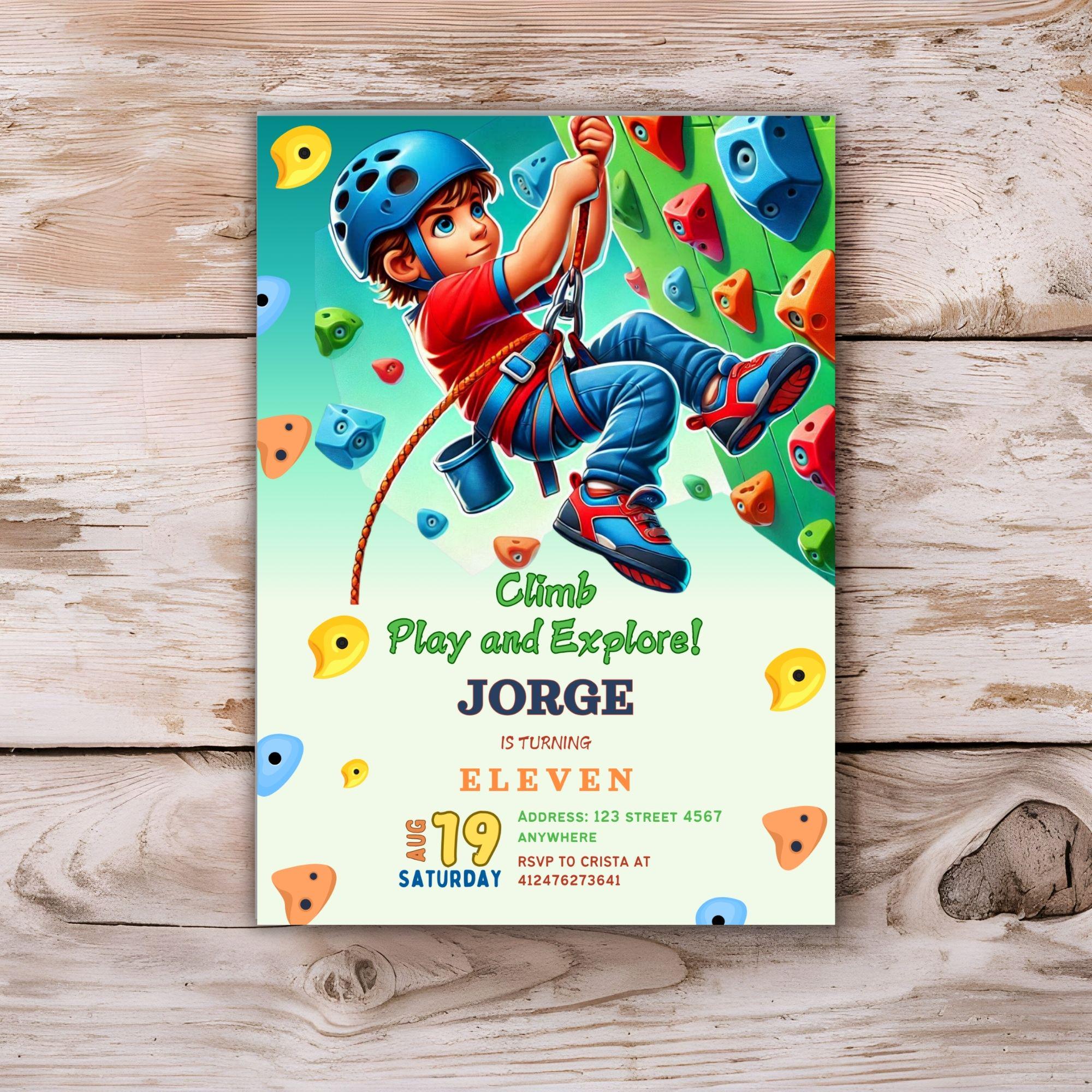 Editable Boy Rock Climbing Birthday Invitation, Climbing Wall ...