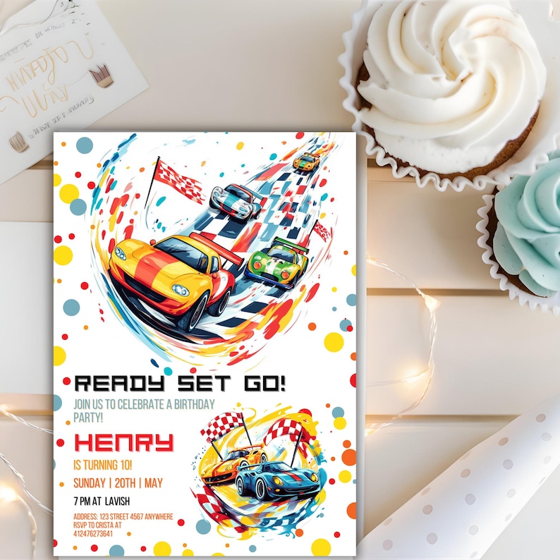 Editable Race Car Birthday Invitation, Sport Car Birthday Invitation ...