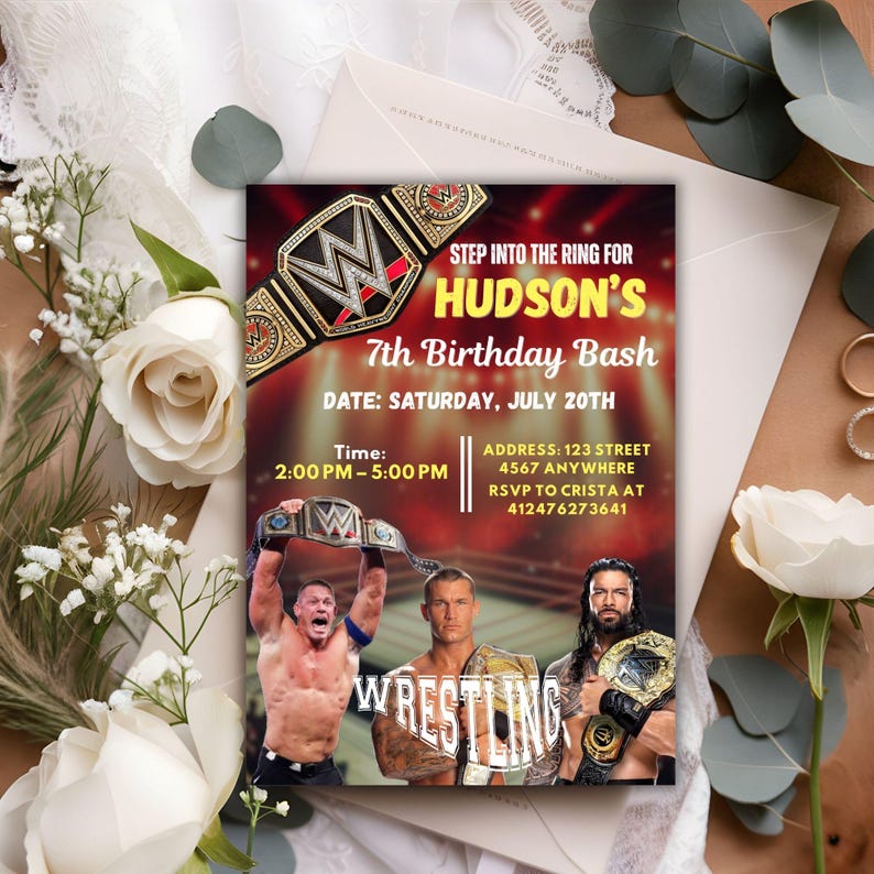 Wrestling Birthday Invitation Template | Editable Boy Party Invite ...