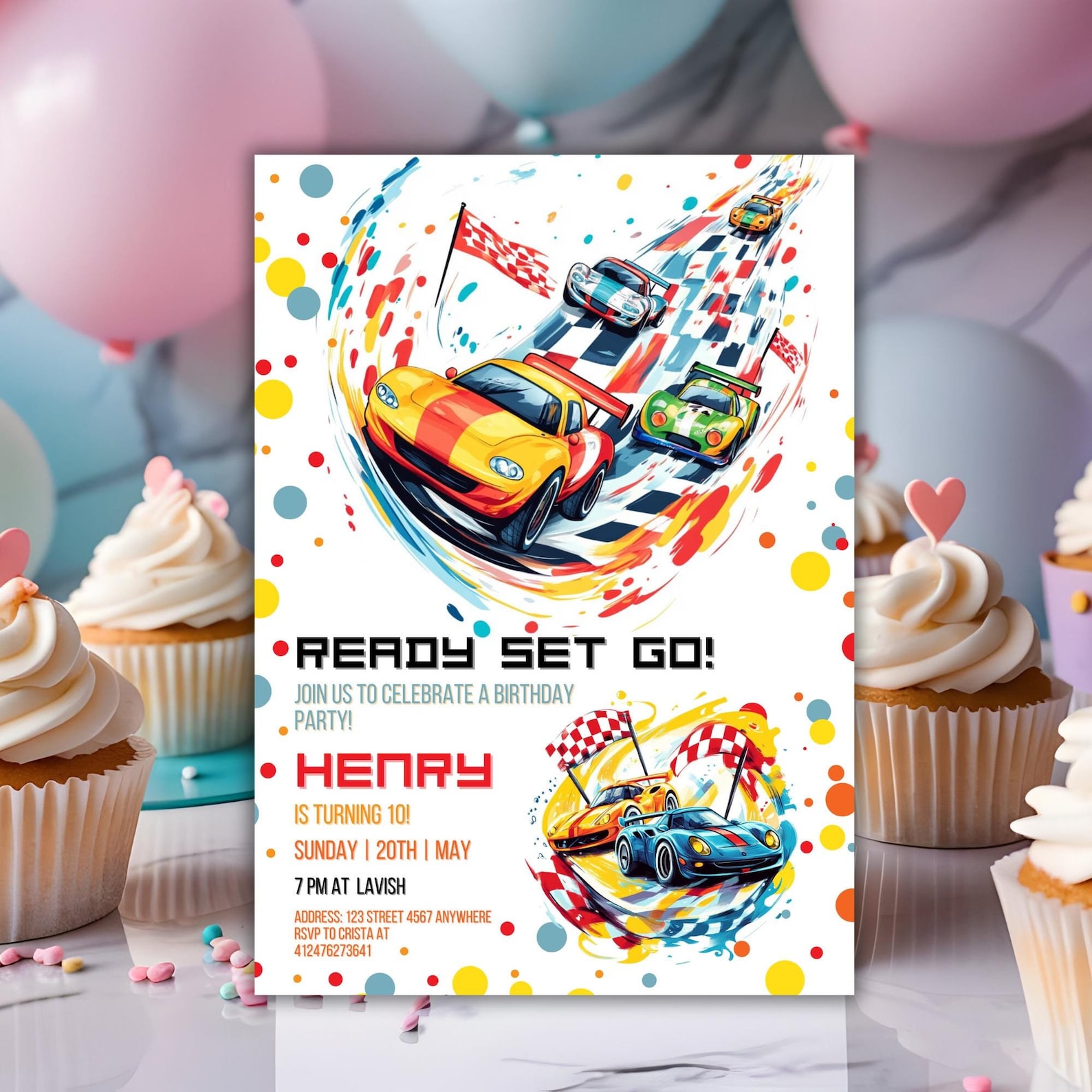 Editable Race Car Birthday Invitation, Sport Car Birthday Invitation ...
