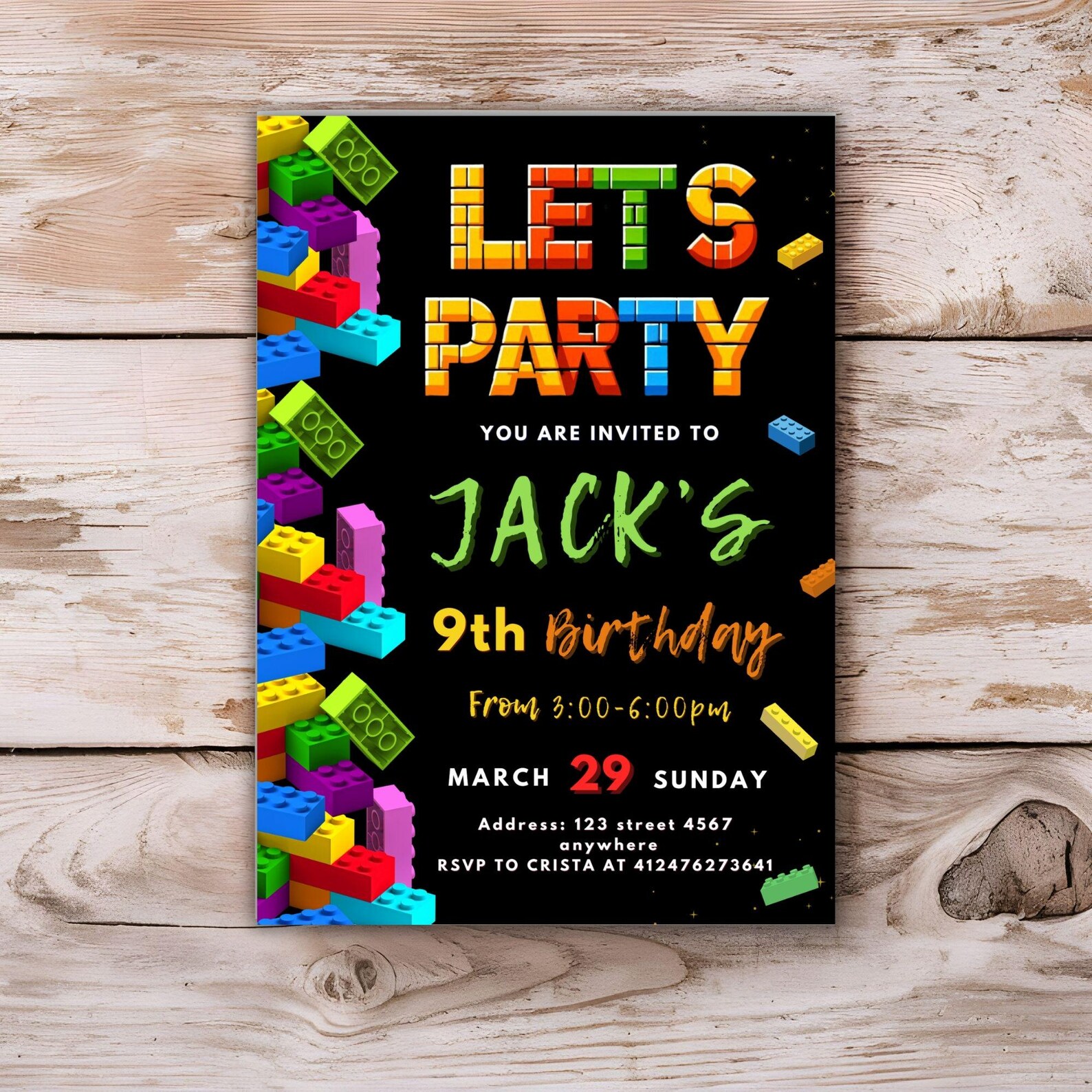 Editable Building Blocks Birthday Invitation Template, Colorful Block ...