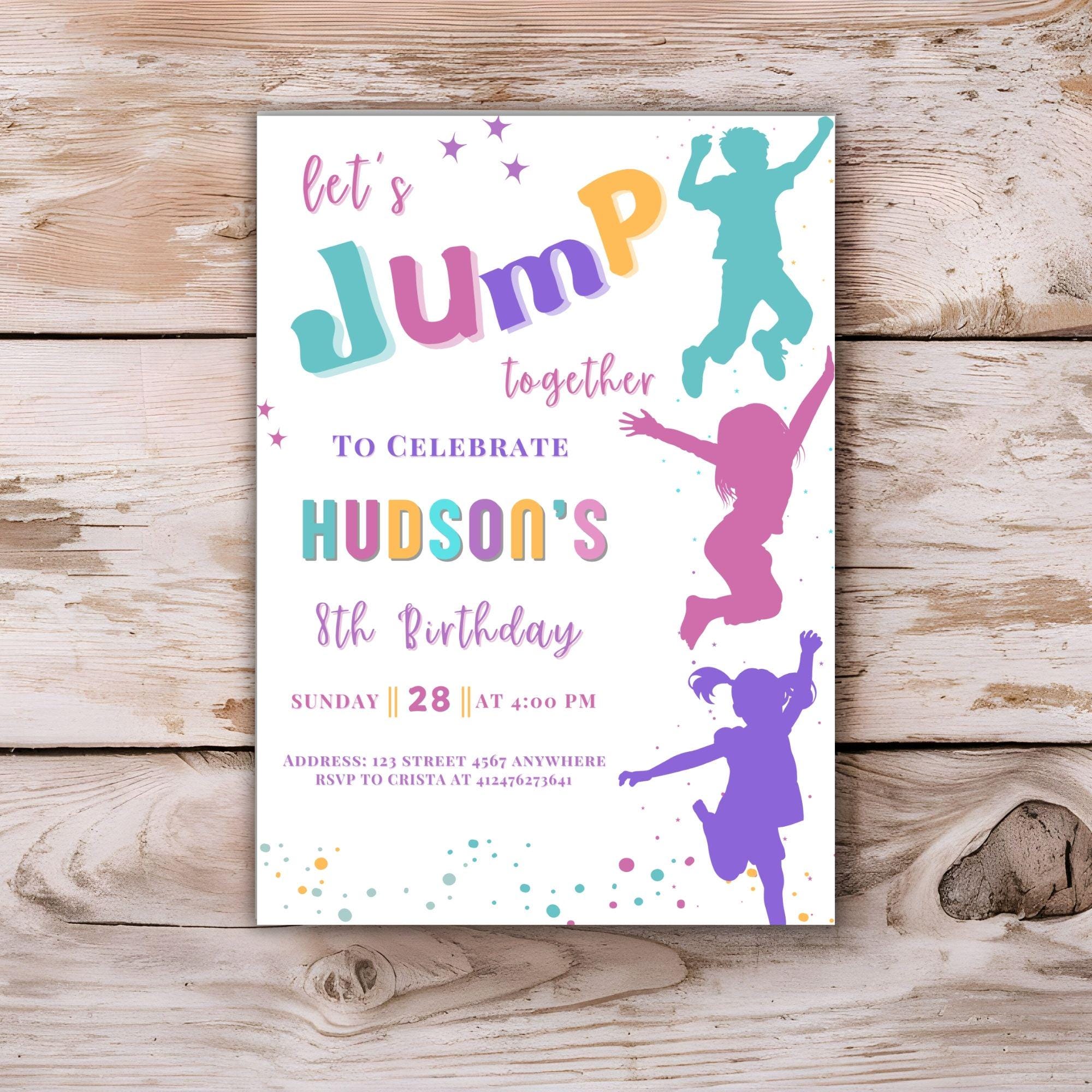 Editable Jump Birthday Invitation Template, Jump & Play Birthday Party ...