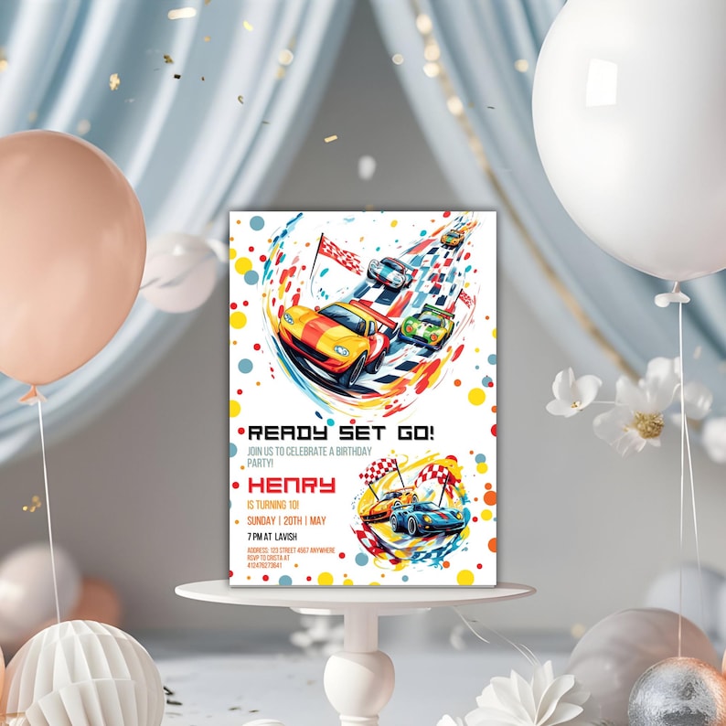 Editable Race Car Birthday Invitation, Sport Car Birthday Invitation ...