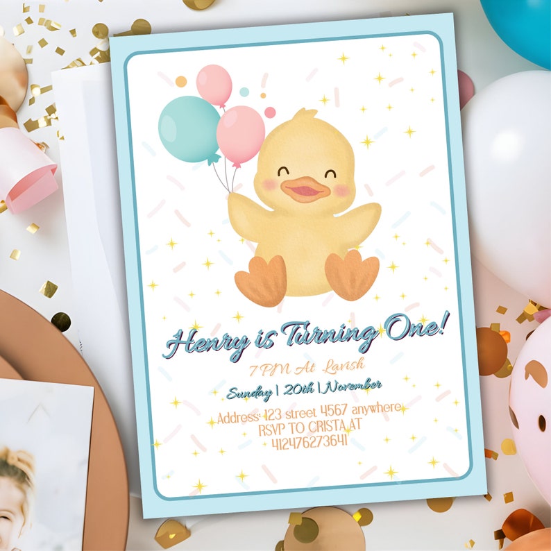 Duck Birthday Party Invitation, Boy First Birthday Invite, Kids ...