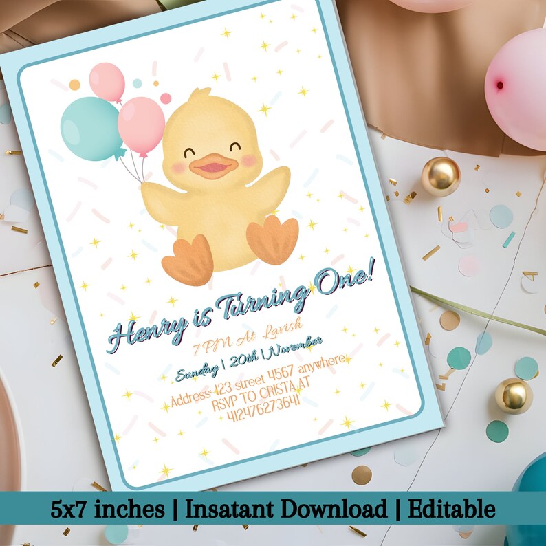 Duck Birthday Party Invitation, Boy First Birthday Invite, Kids ...