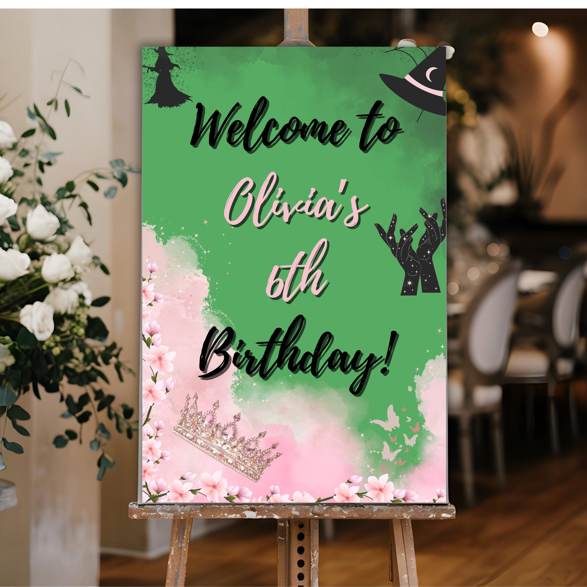 Wicked Theme Birthday Welcome Sign, Green and Pink Wicked Musical ...