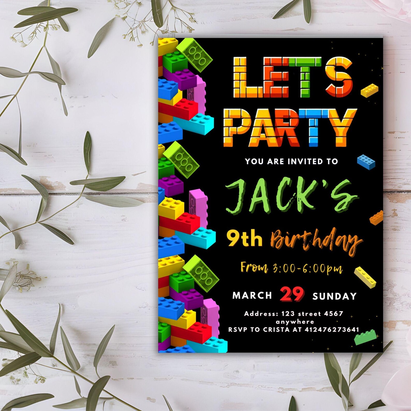 Editable Building Blocks Birthday Invitation Template, Colorful Block ...