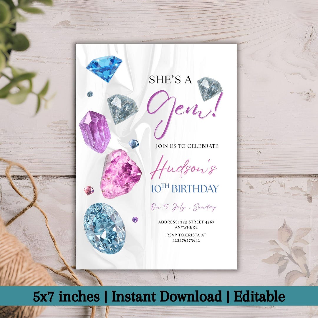 Crystal Gemstone Birthday Invitation | Geode Birthday Invite | She's a ...