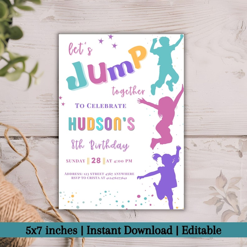 Editable Jump Birthday Invitation Template, Jump & Play Birthday Party ...