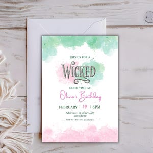 Wicked Theme Birthday Invitation, Green and Pink Wicked Musical ...
