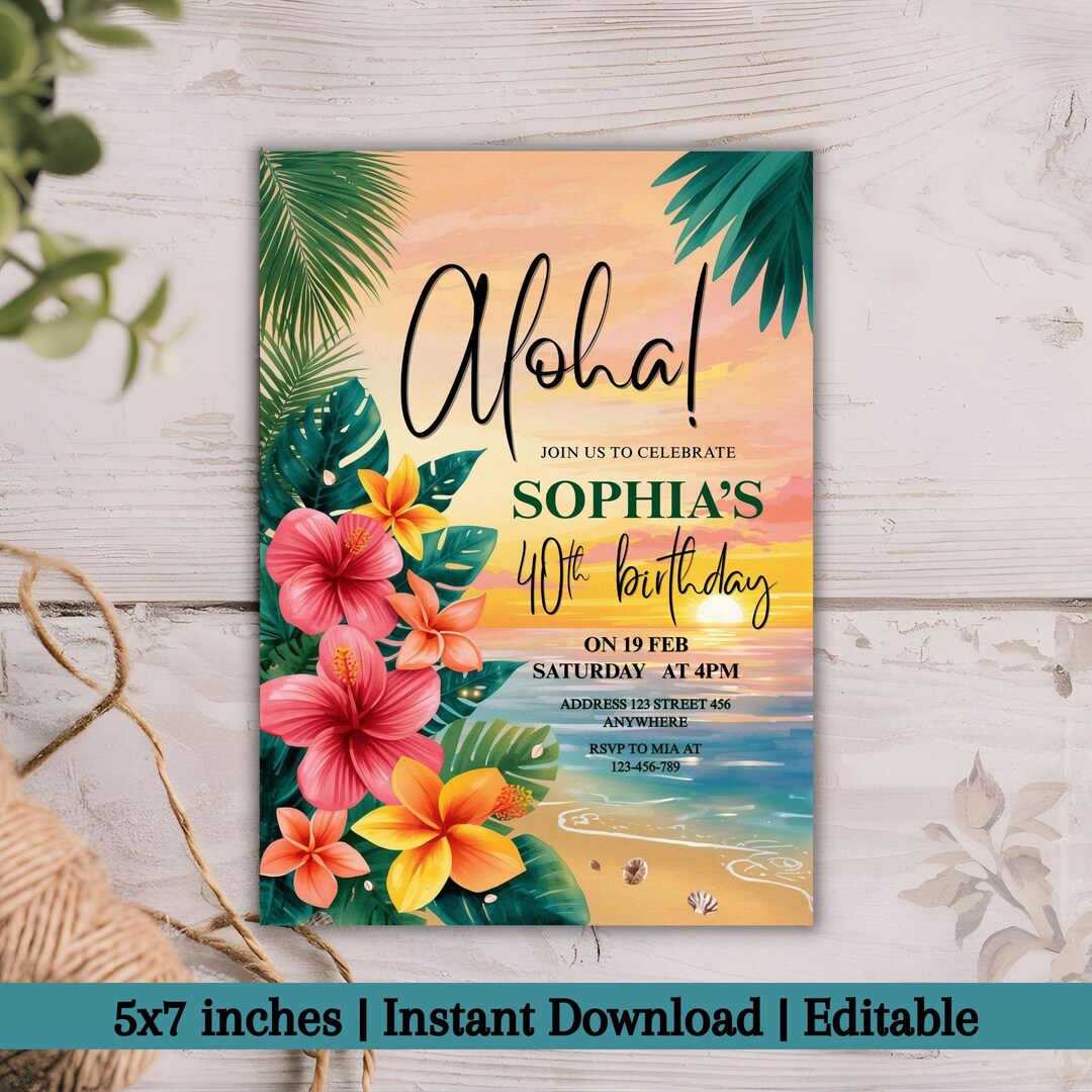 Tropical Birthday Invitation, Hawaiian Pineapple Luau Party Invite ...