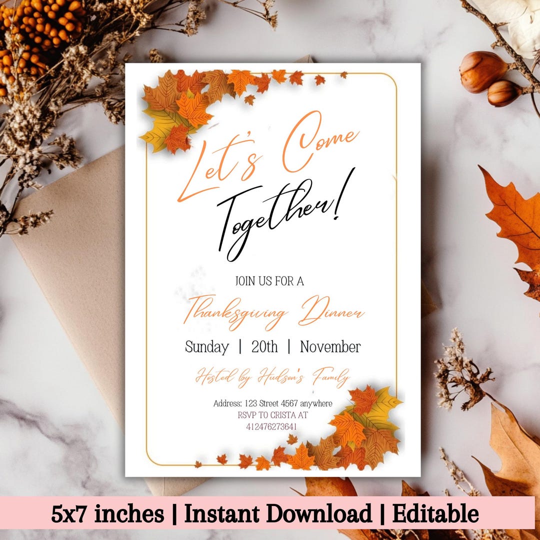 Friendsgiving Invitation, Thanksgiving Dinner Invitation, Let's Gather ...