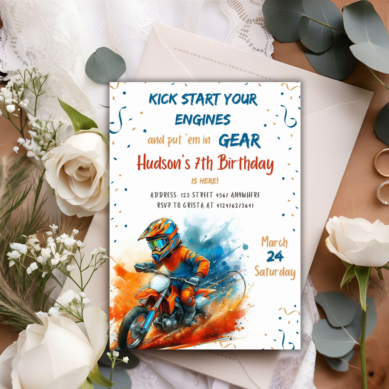 Editable Dirt Bike Birthday Invitation Template, Motorbike Invitation ...