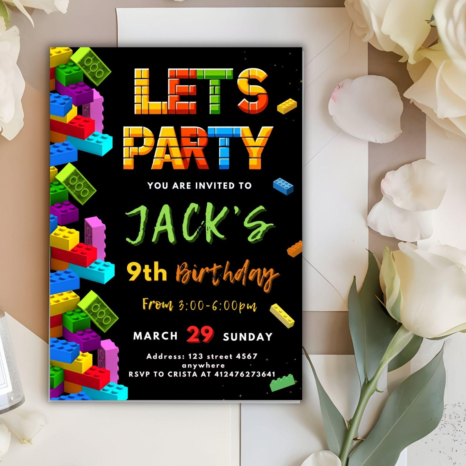 Editable Building Blocks Birthday Invitation Template, Colorful Block ...