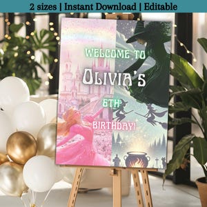 Wicked Theme Birthday Welcome Sign, Green and Pink Wicked Musical ...
