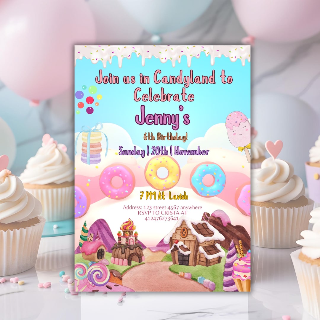 Editable Candyland Invitation, Candy Birthday Invitation, Candyland ...