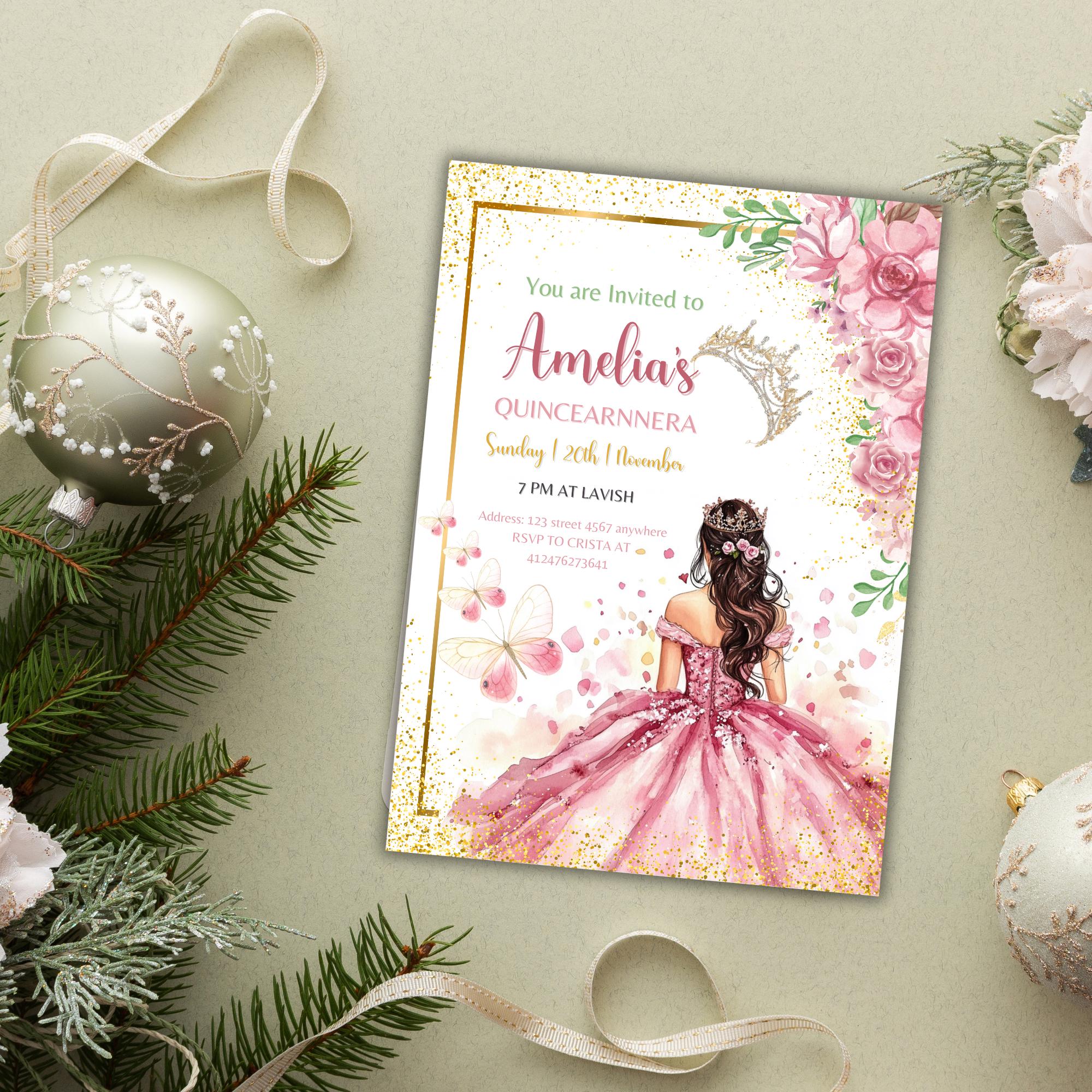 Editable Blush Pink Quinceañera Invitation Template, Floral Mis Quince ...
