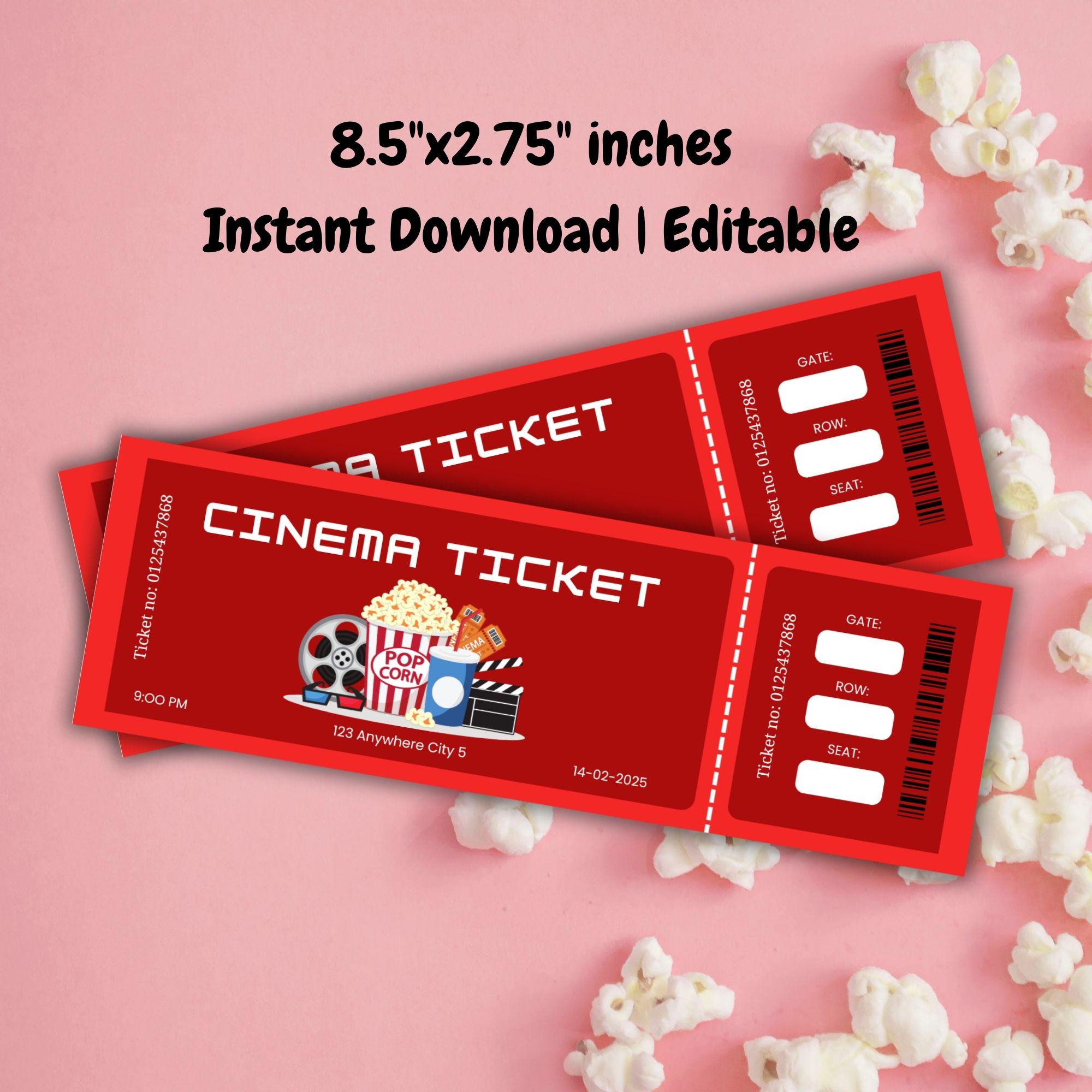 Editable Movie Ticket Template, Movie Night Gift Coupon Voucher ...