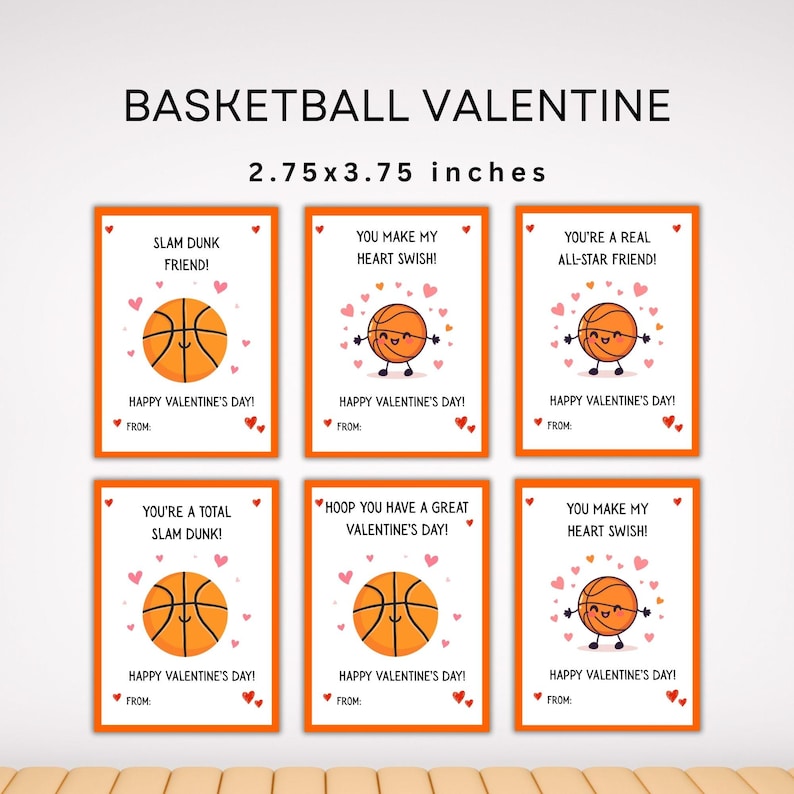 Basketball Valentine Printable, Kids Valentine Cards, Cute School Class ...