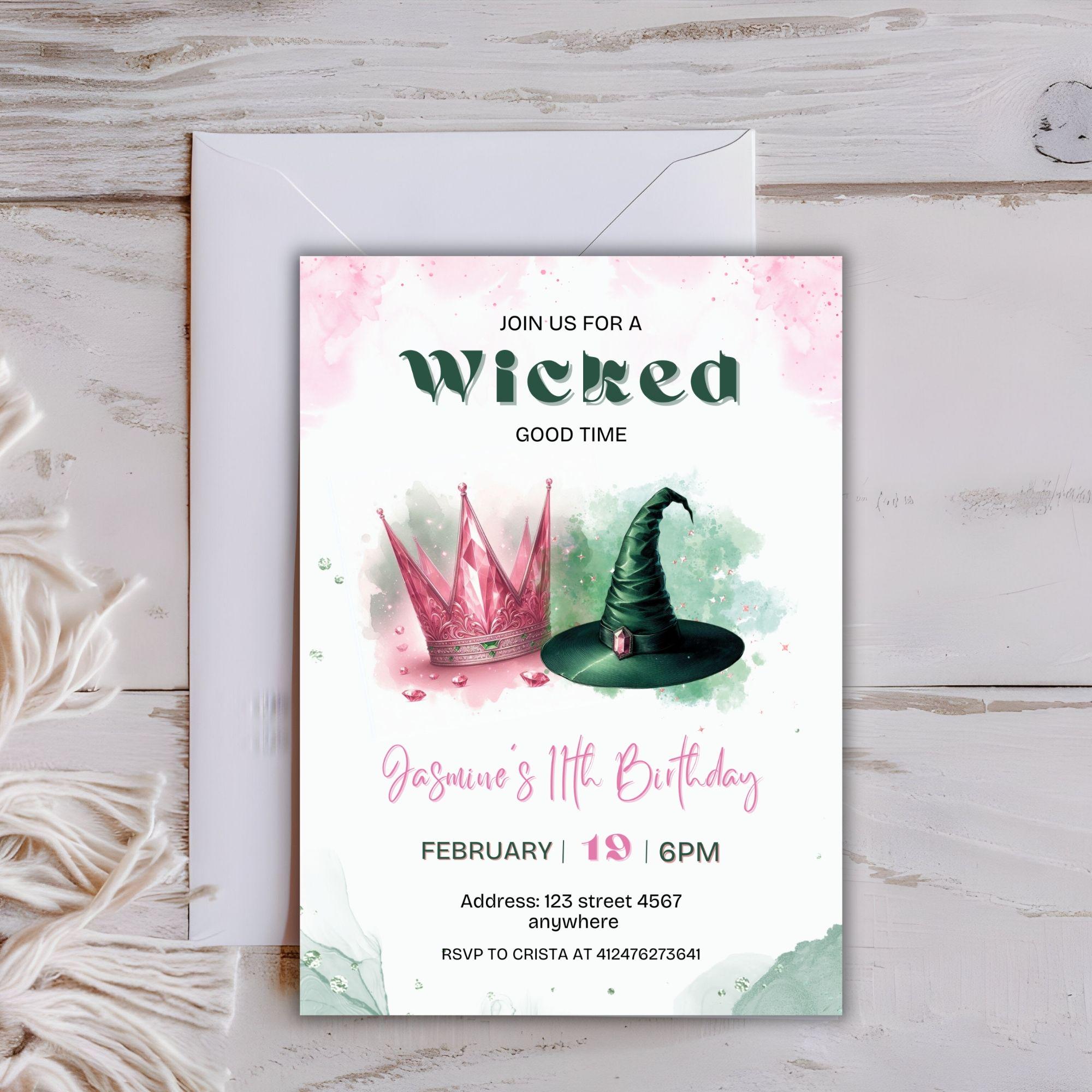 Wicked Theme Birthday Invitation, Green and Pink Wicked Musical ...
