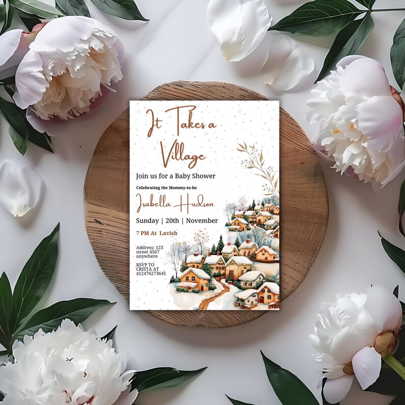 It Takes a Village Baby Shower Invitation, Winter Baby Shower ...
